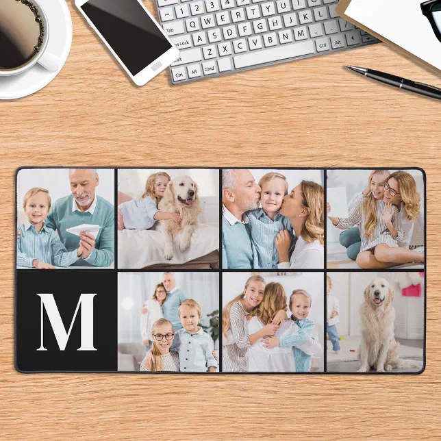 Custom 7 Pictures Personalized Modern Monogram Desk Mat | Zazzle