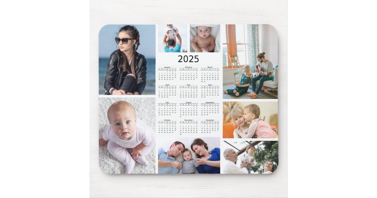 Custom 8 Photo Collage 2025 Calendar Mousepad | Zazzle