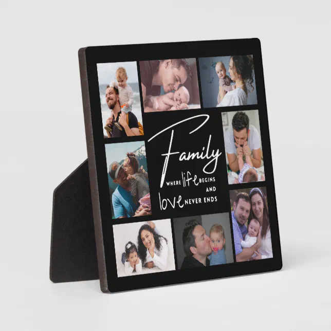 Custom 8 Photo Collage Family Love Quote Black Plaque | Zazzle
