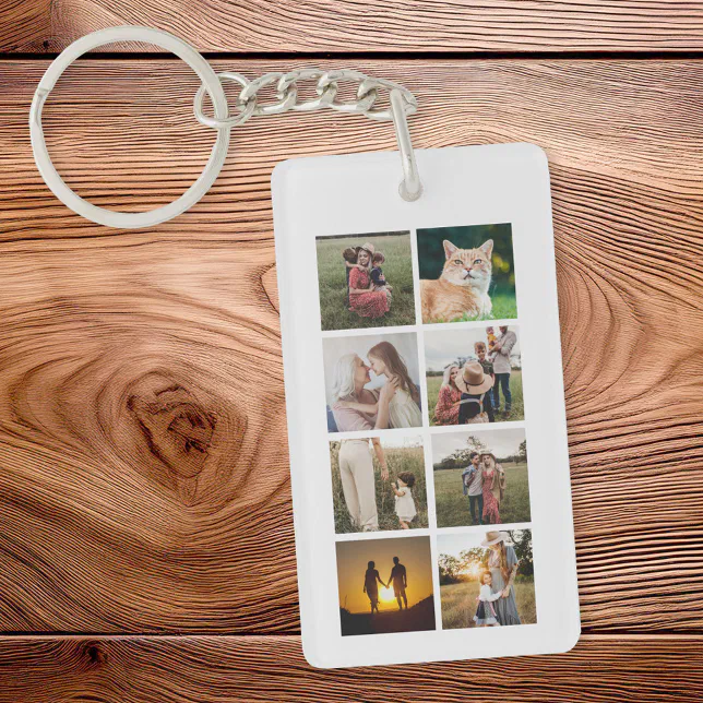 Custom 8 Photo Collage Keychain | Zazzle