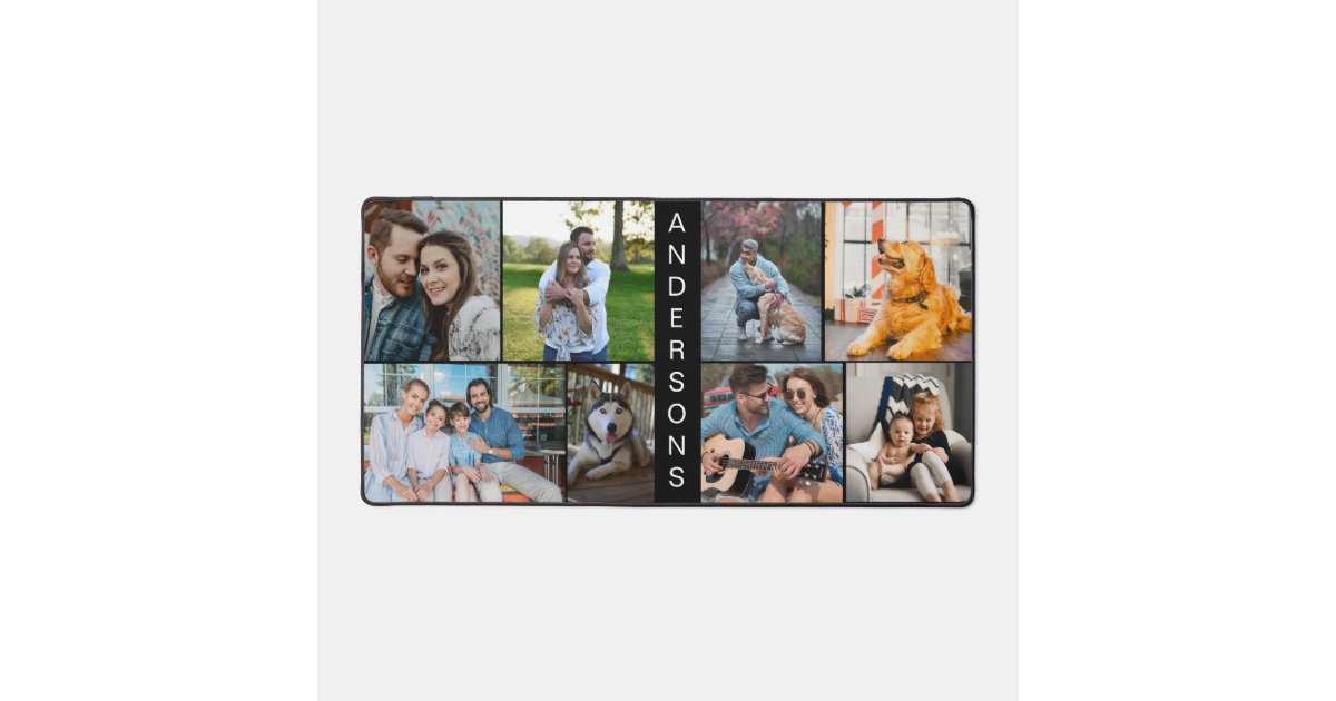 Custom 8 Photo Collage Simple Black Desk Mat | Zazzle