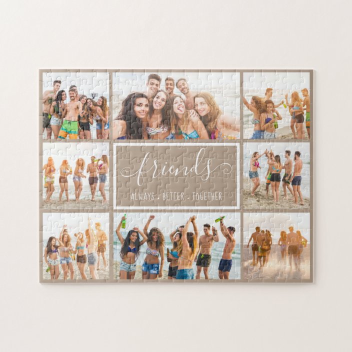 Custom 8 Photo Collage With Cute Script Caption Jigsaw Puzzle | Zazzle.com