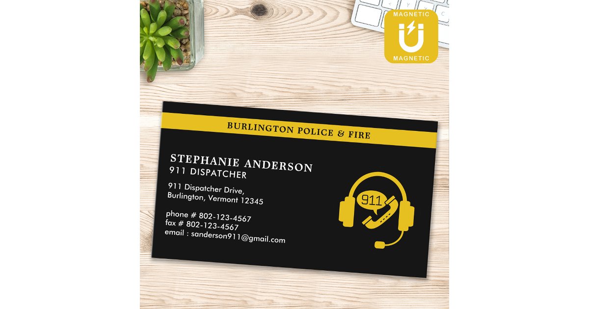 Custom 911 Dispatcher Modern Thin Gold Line Logo Business Card Magnet ...