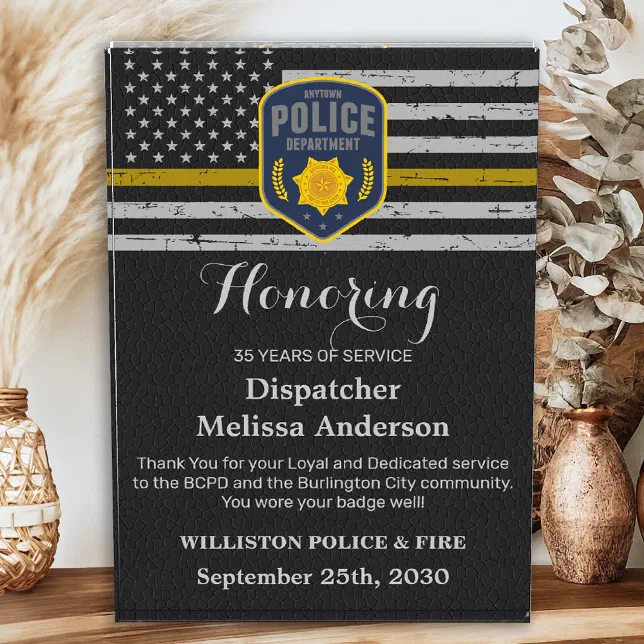 Custom 911 Dispatcher Retirement Thin Gold Line Acrylic Award | Zazzle