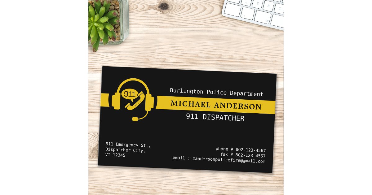 Custom 911 Dispatcher Simple Thin Gold Line Logo Business Card | Zazzle