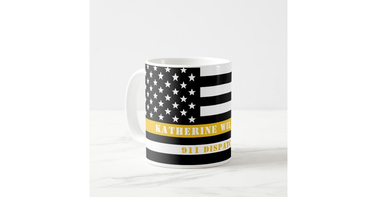 Custom 911 Dispatcher USA Flag Thin Gold Line Coffee Mug | Zazzle