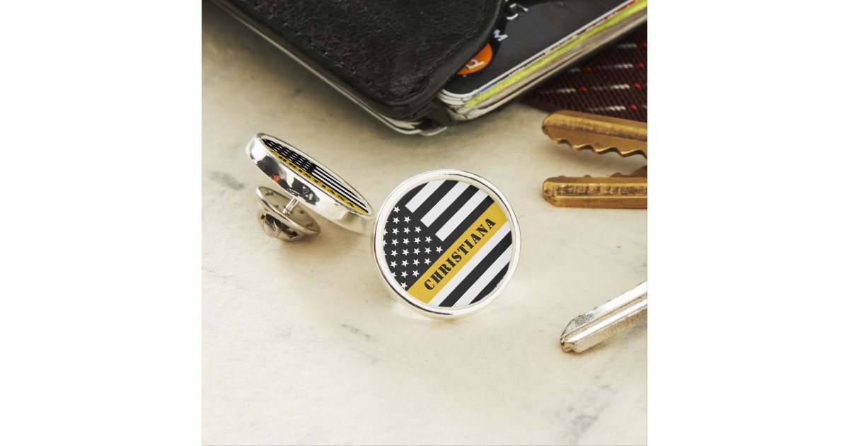 Custom 911 Dispatcher USA Flag Thin Gold Line Lapel Pin | Zazzle