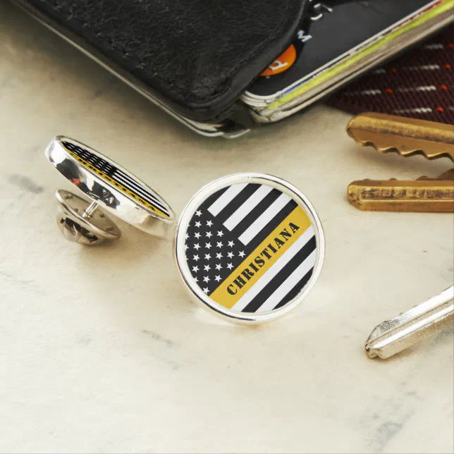 Custom 911 Dispatcher USA Flag Thin Gold Line Lapel Pin | Zazzle