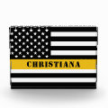 Custom 911 Dispatcher USA Flag Thin Gold Line Photo Block | Zazzle