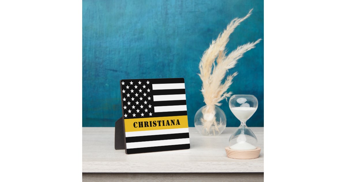 Custom 911 Dispatcher USA Flag Thin Gold Line Plaque | Zazzle
