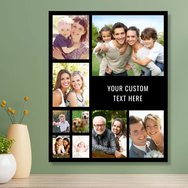 Custom 9 Photo Collage Black Wall Acrylic Photo Tile | Zazzle