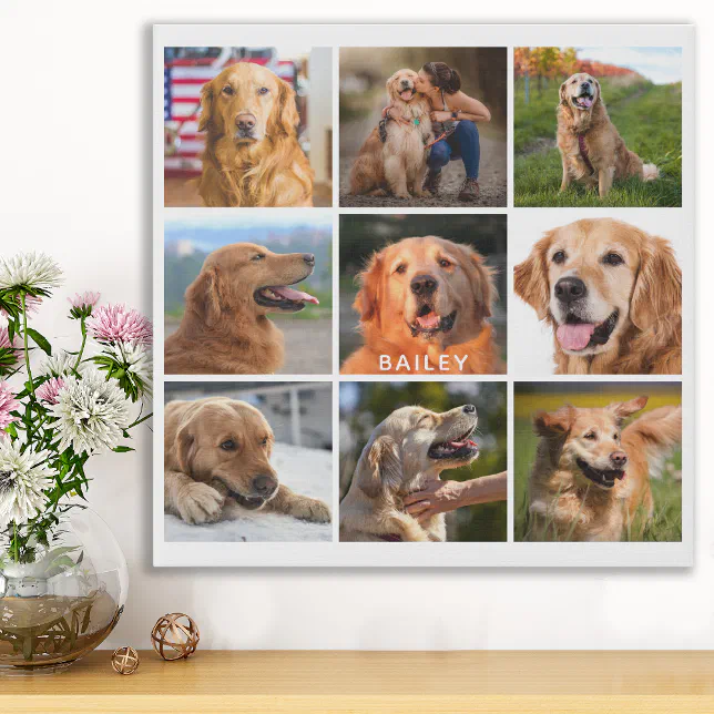 Custom 9 Photo Collage Personalized Pet Dog Lover Faux Canvas Print ...