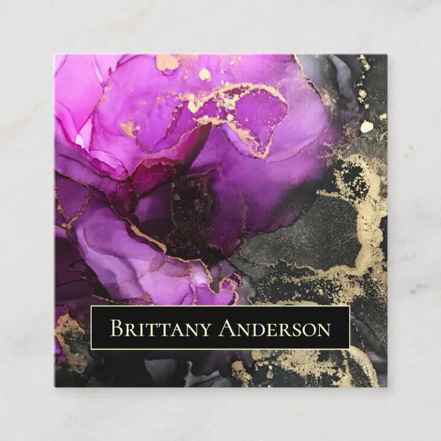 Custom Abstract Purple Black Gold Square Business Card | Zazzle