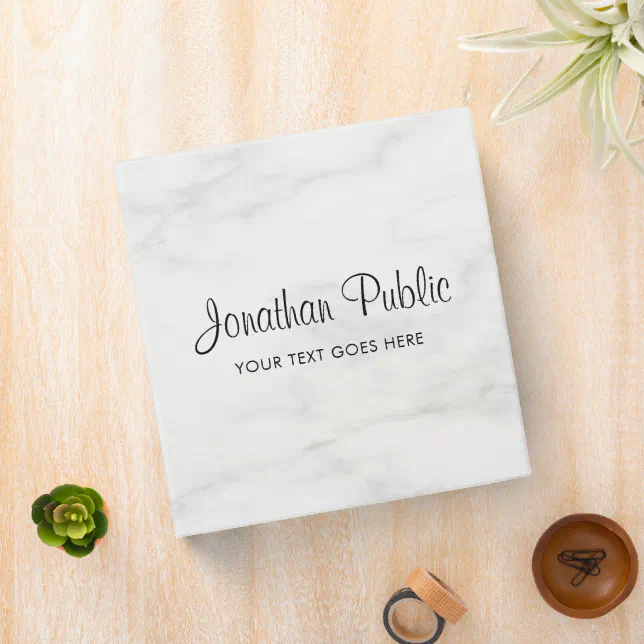 Custom Add Name Logo Here White Marble Look 3 Ring Binder | Zazzle