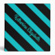 Custom Add your Name Aqua Blue and Black Striped 3 Ring Binder | Zazzle