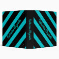 Custom Add your Name Aqua Blue and Black Striped 3 Ring Binder | Zazzle