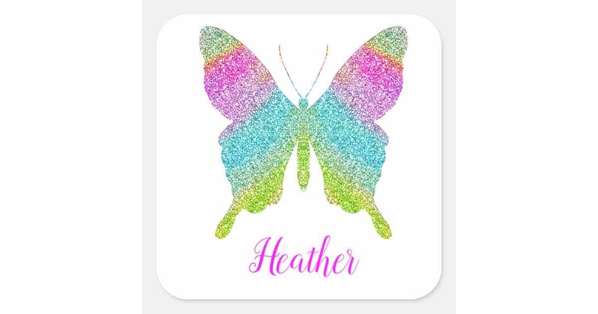 Custom add your own name template butterfly square sticker | Zazzle