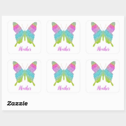 Custom add your own name template butterfly square sticker | Zazzle