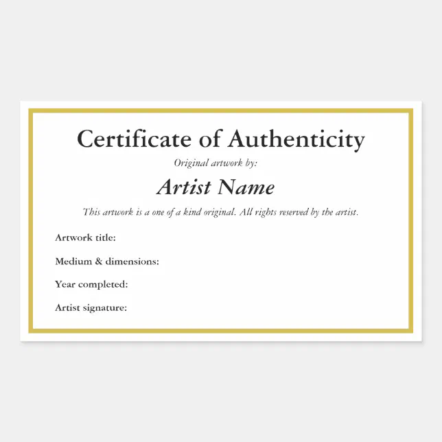 Custom Adhesive Certificate of Authenticity Rectangular Sticker | Zazzle