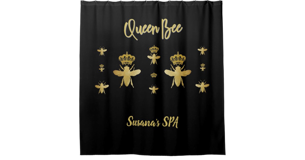 Custom Aesthetic QUEEN BEE SPA Gold & Black Modern Shower Curtain | Zazzle