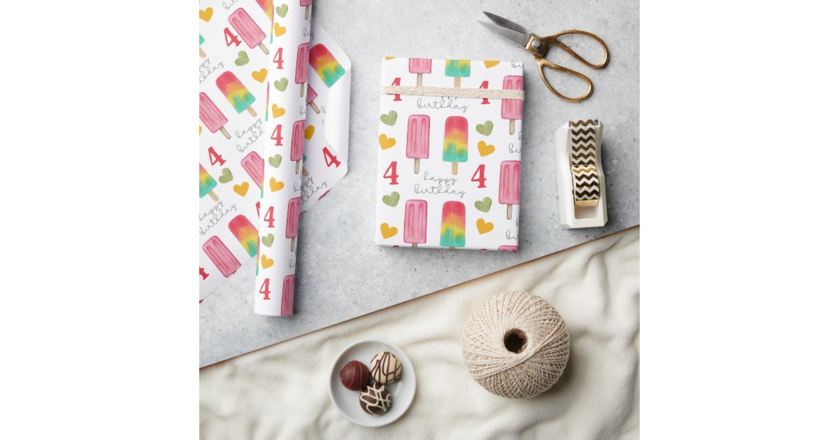 Custom age Summer Ice Cream Popsicles Wrapping Paper | Zazzle