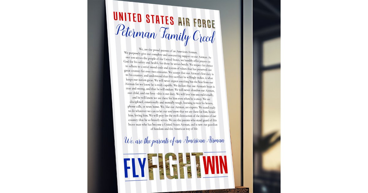 Custom Air Force Family Creed Acrylic Wall Art | Zazzle