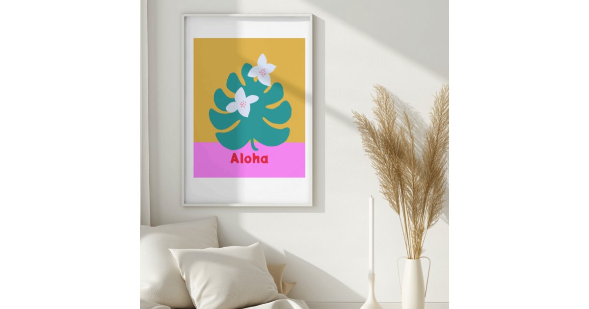 Custom aloha yellow tropical modern wall poster | Zazzle