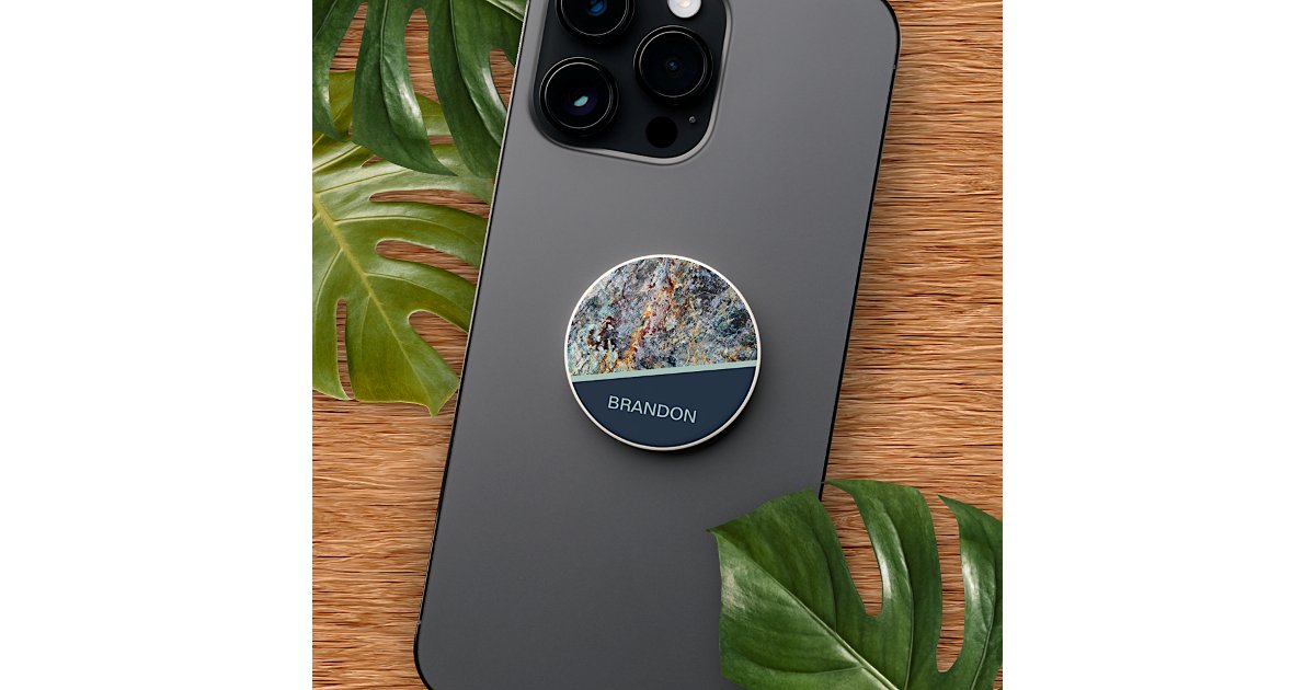 Custom Amber Rust Brown Dark Blue Marble Pattern PopSocket | Zazzle
