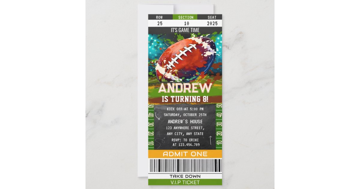 Custom American Football Ticket birthday party Invitation | Zazzle