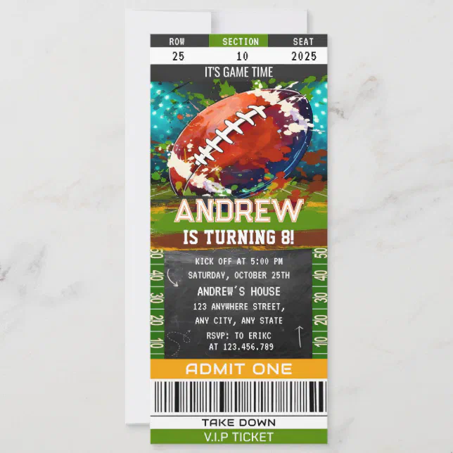 Custom American Football Ticket birthday party Invitation | Zazzle