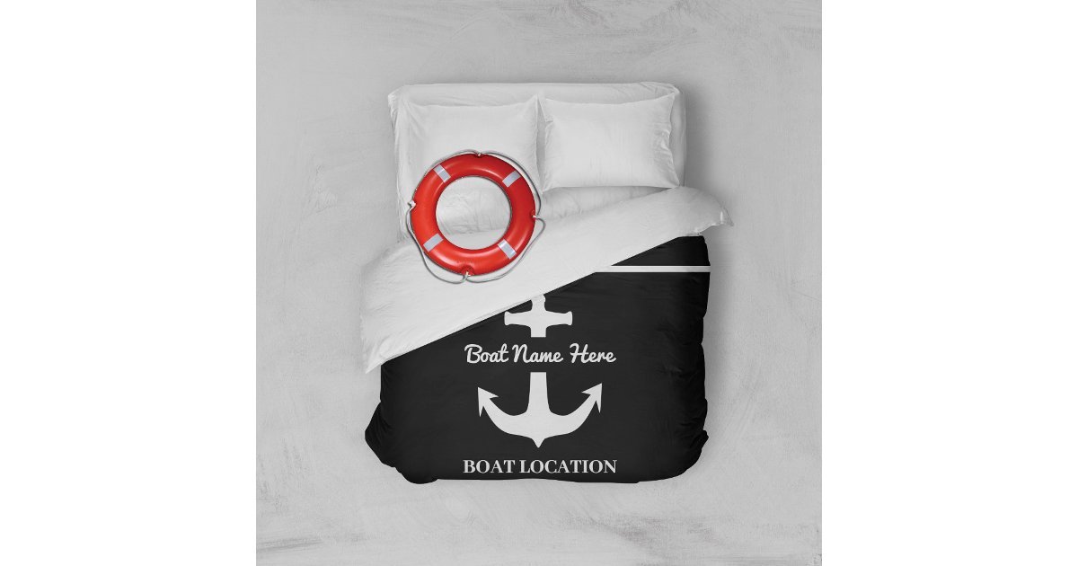 Custom Anchor Black Nautical Boat Name Location Duvet Cover | Zazzle