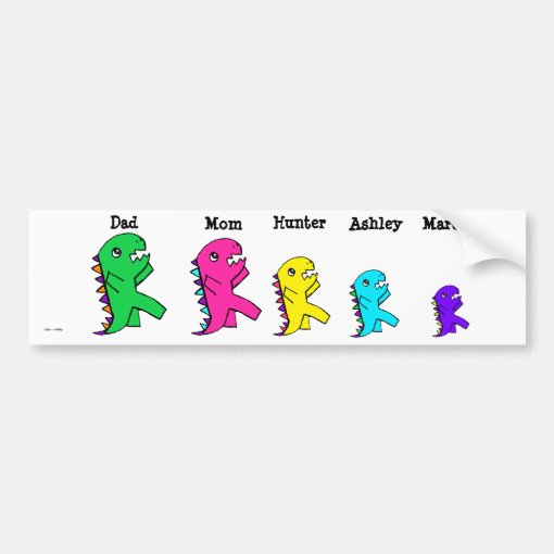 Custom ANY Family Structure Cute Dinosaur Bumper Sticker | Zazzle