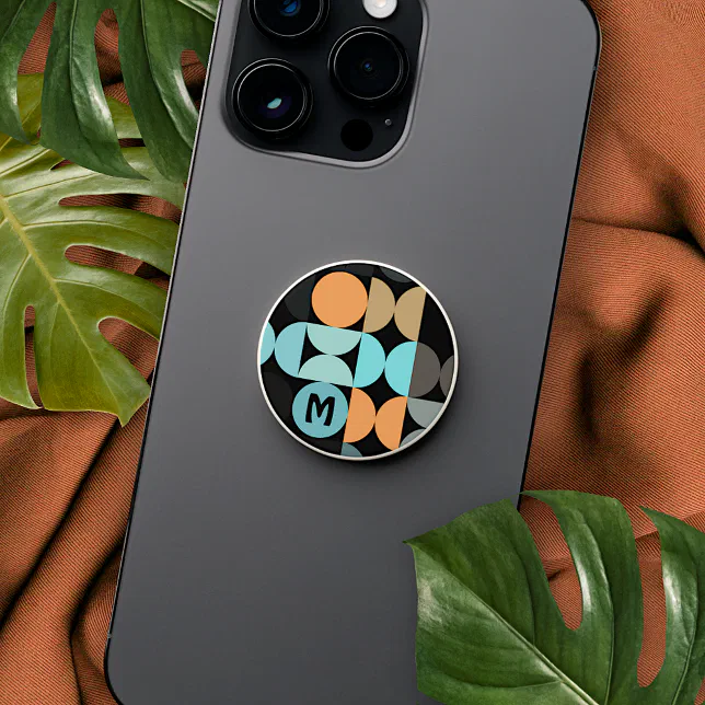 Custom Aqua Blue Rust Orange Black Art Pattern PopSocket | Zazzle