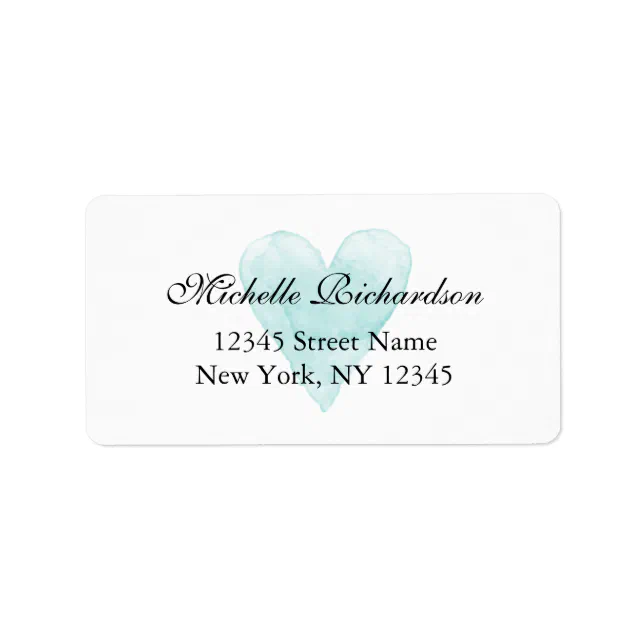 Custom aqua blue watercolor heart address labels | Zazzle