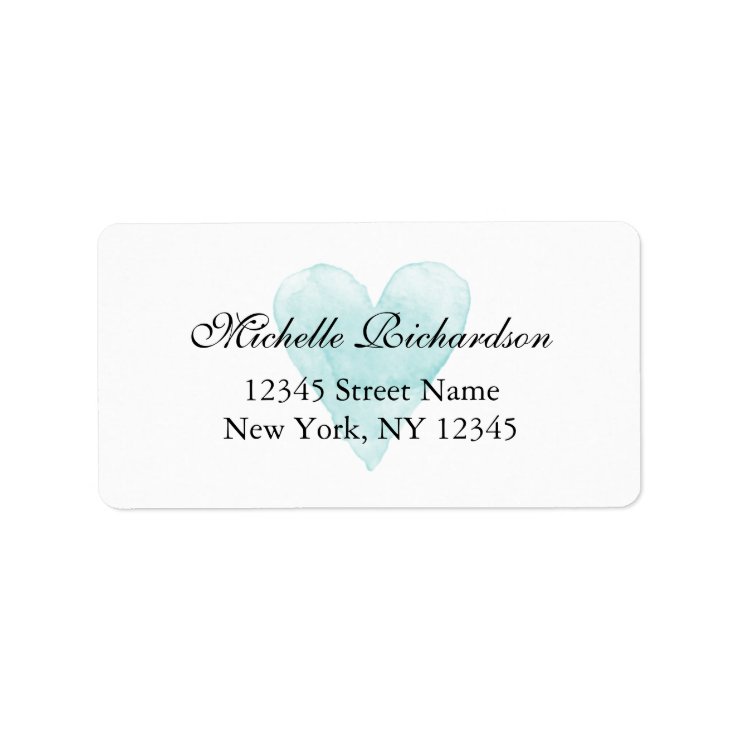 Custom aqua blue watercolor heart address labels | Zazzle
