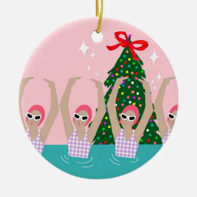 Custom Artistic Swimmers Illustration Christmas Ceramic Ornament | Zazzle