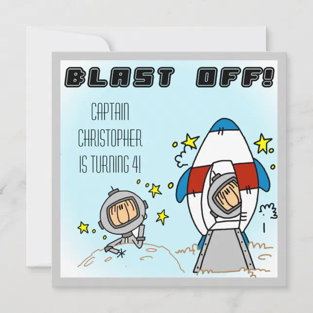 Custom Astronaut Blast Off Birthday Invites | Zazzle