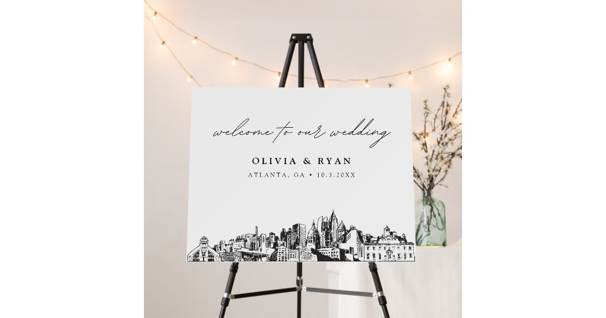 Custom Atlanta Wedding Skyline Sketch Welcome Sign | Zazzle