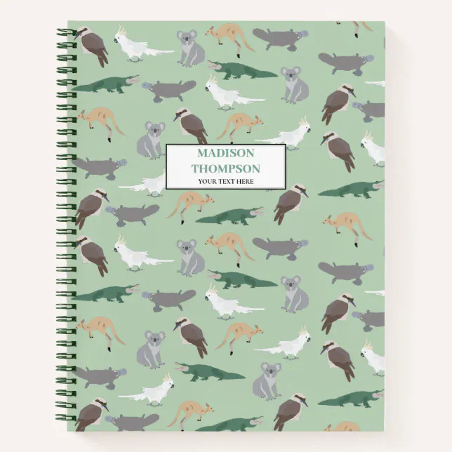 Custom Australian Native Animals Eucalyptus Green Notebook | Zazzle