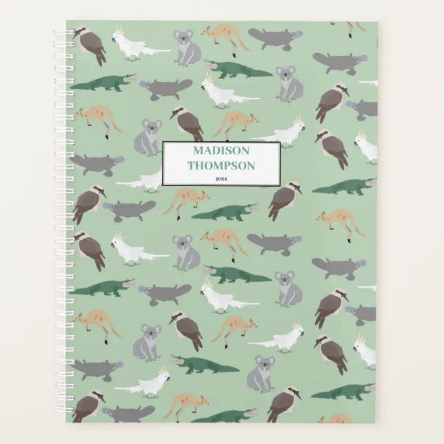 Custom Australian Native Animals Eucalyptus Green Planner | Zazzle