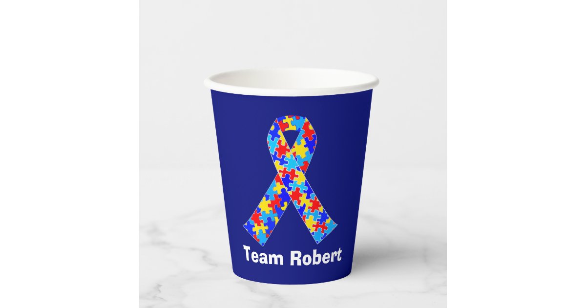 Custom Autism Awareness Ribbon Blue Party Paper Cups | Zazzle