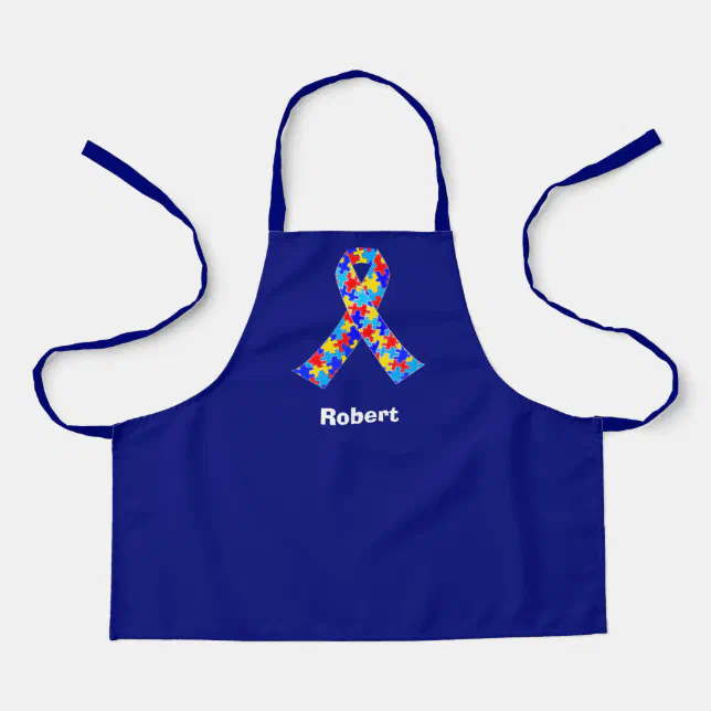 Custom Autism Awareness Ribbon Blue Personalized Apron | Zazzle
