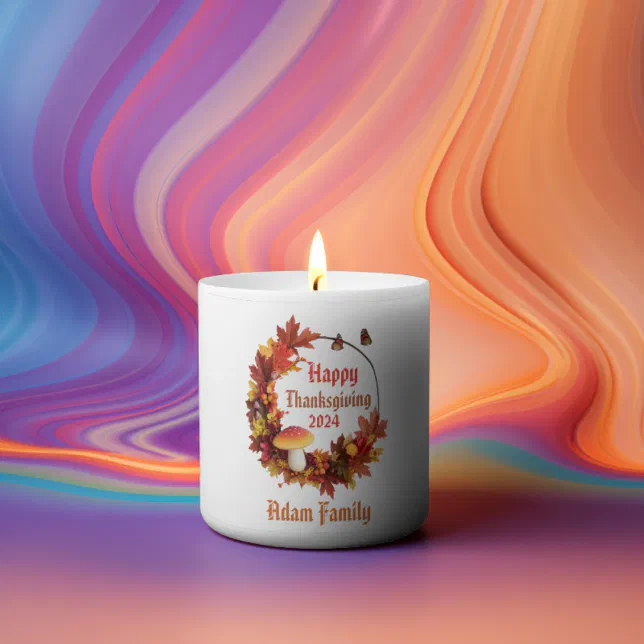 Custom Autumn Leave Happy Thanksgiving Pillar Candle | Zazzle