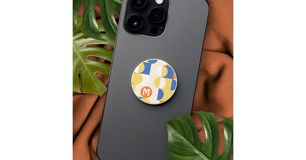 Custom Azure Blue Sunny Yellow Retro Art Pattern PopSocket | Zazzle