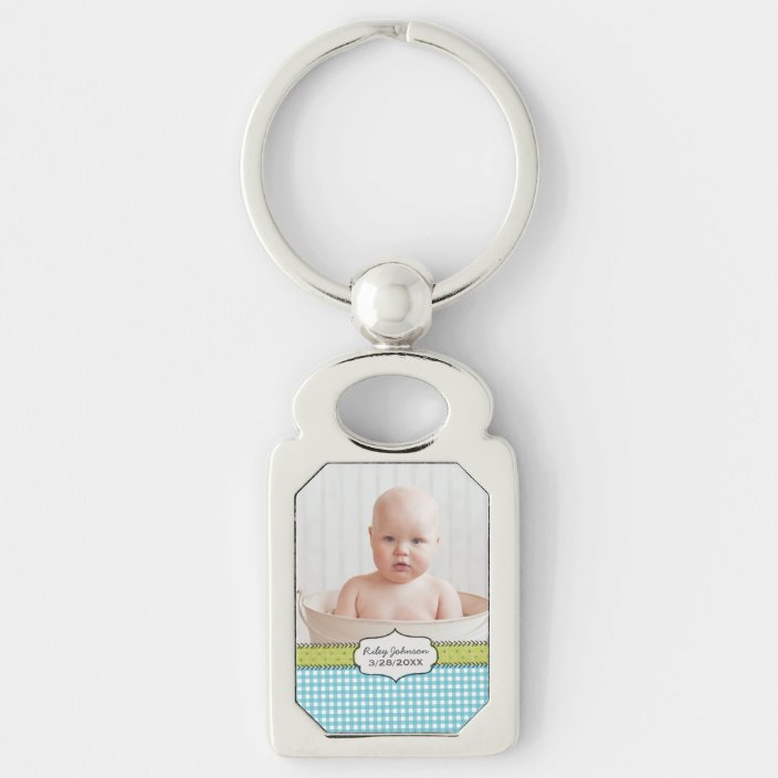 Custom baby boy photo name and birthday keepsake keychain | Zazzle.com