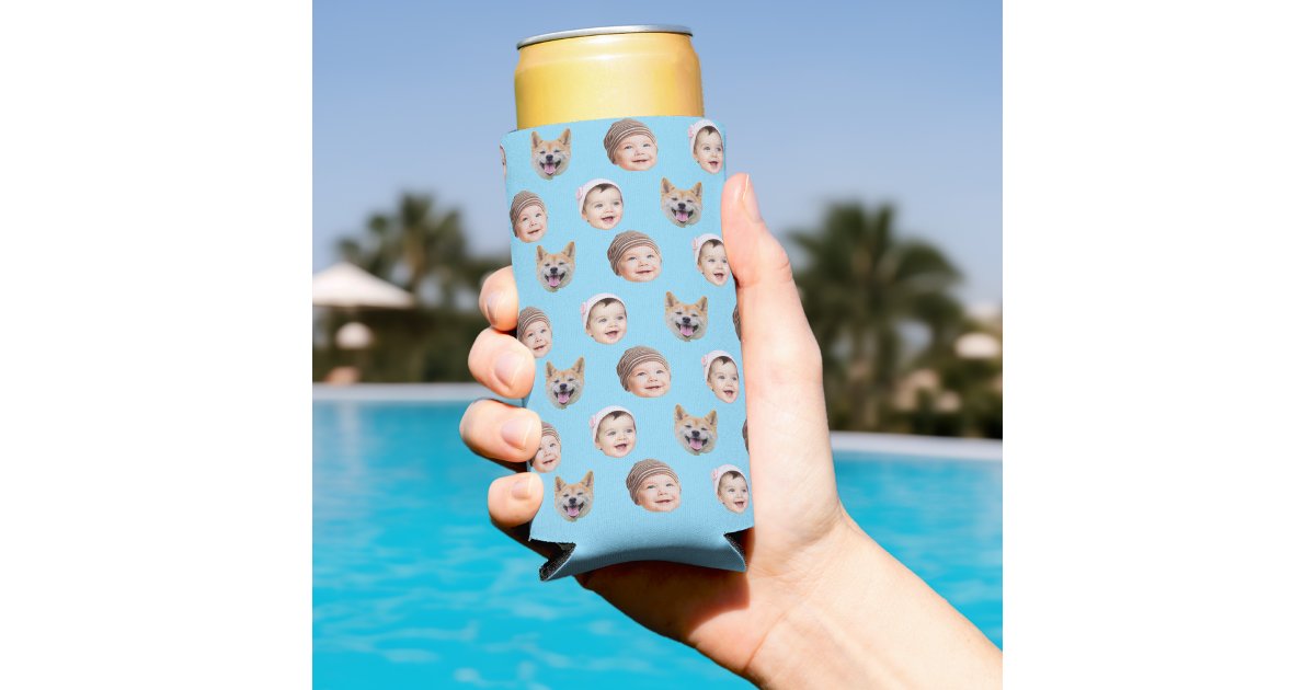 Custom Baby Face, Custom Family 3 Photos Seltzer Can Cooler | Zazzle