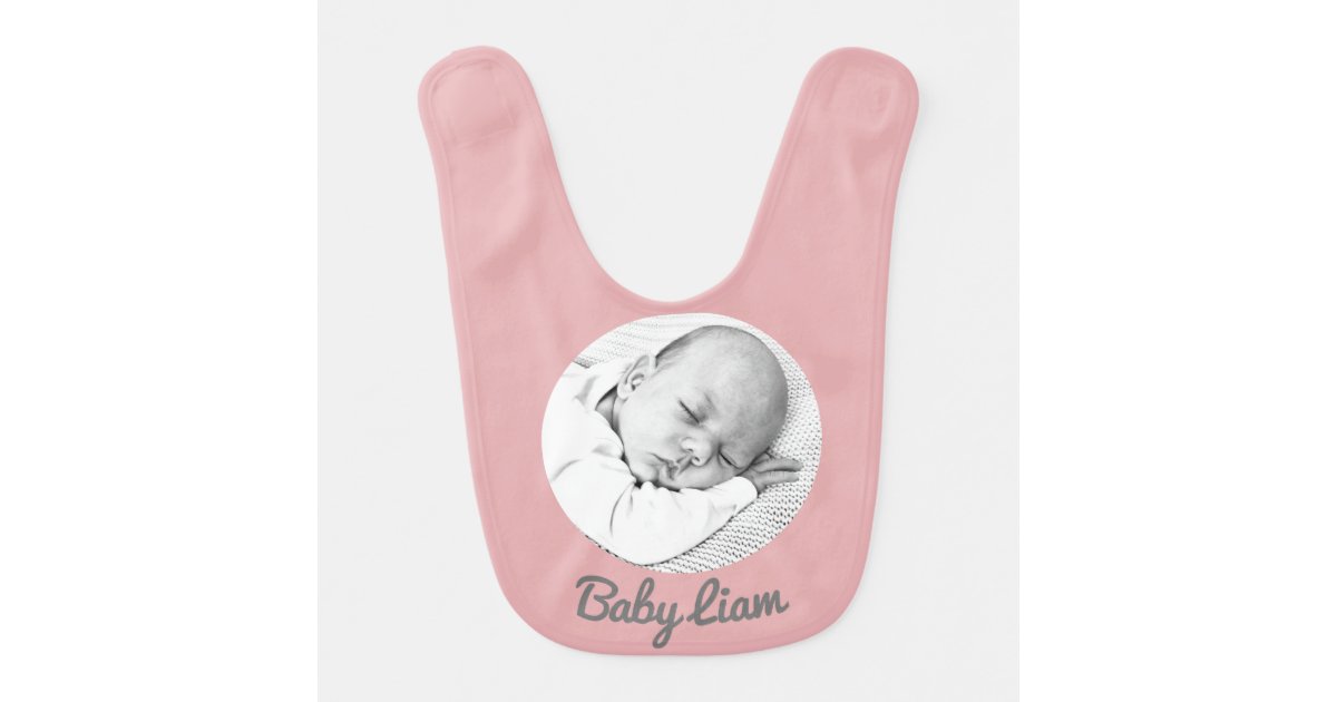 Custom Baby Girl Bib – Name & Photo in Pink | Zazzle