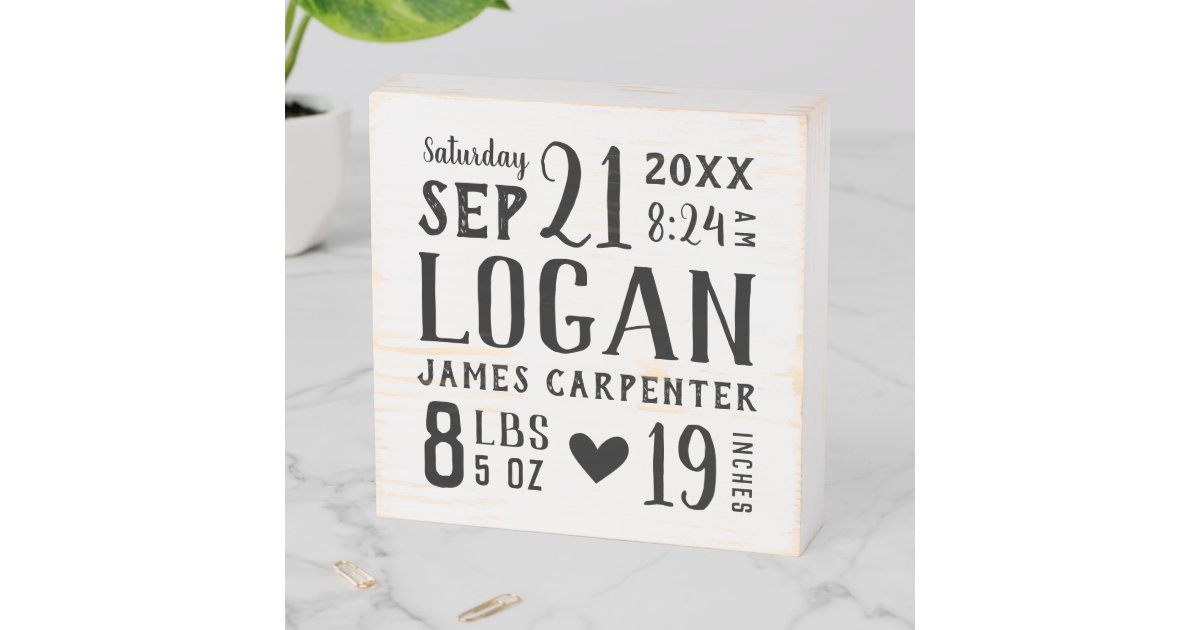 Custom Baby Name and Birth Stats Wooden Box Sign | Zazzle