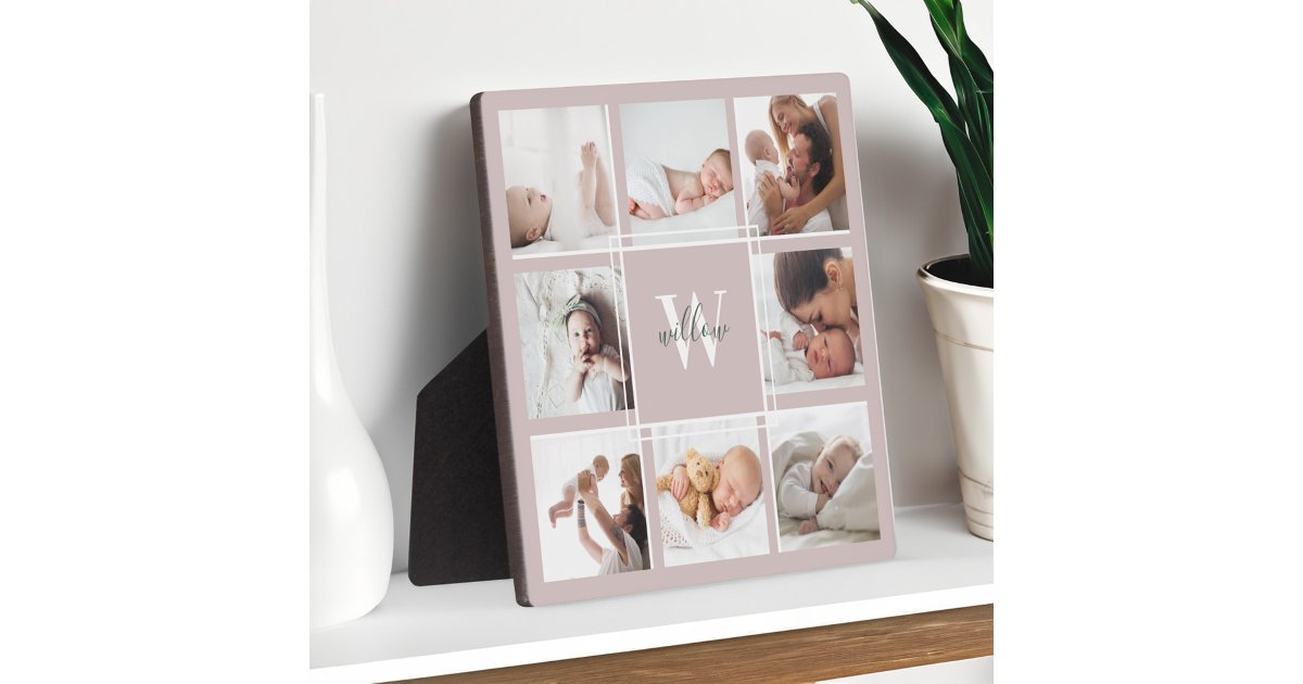 Custom Baby Name & Monogram Photo Collage Blush Plaque | Zazzle