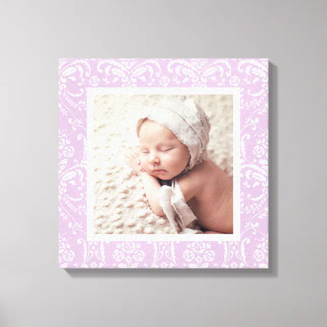 Custom Baby Photo and Damask Border Nursery Art Canvas Print | Zazzle